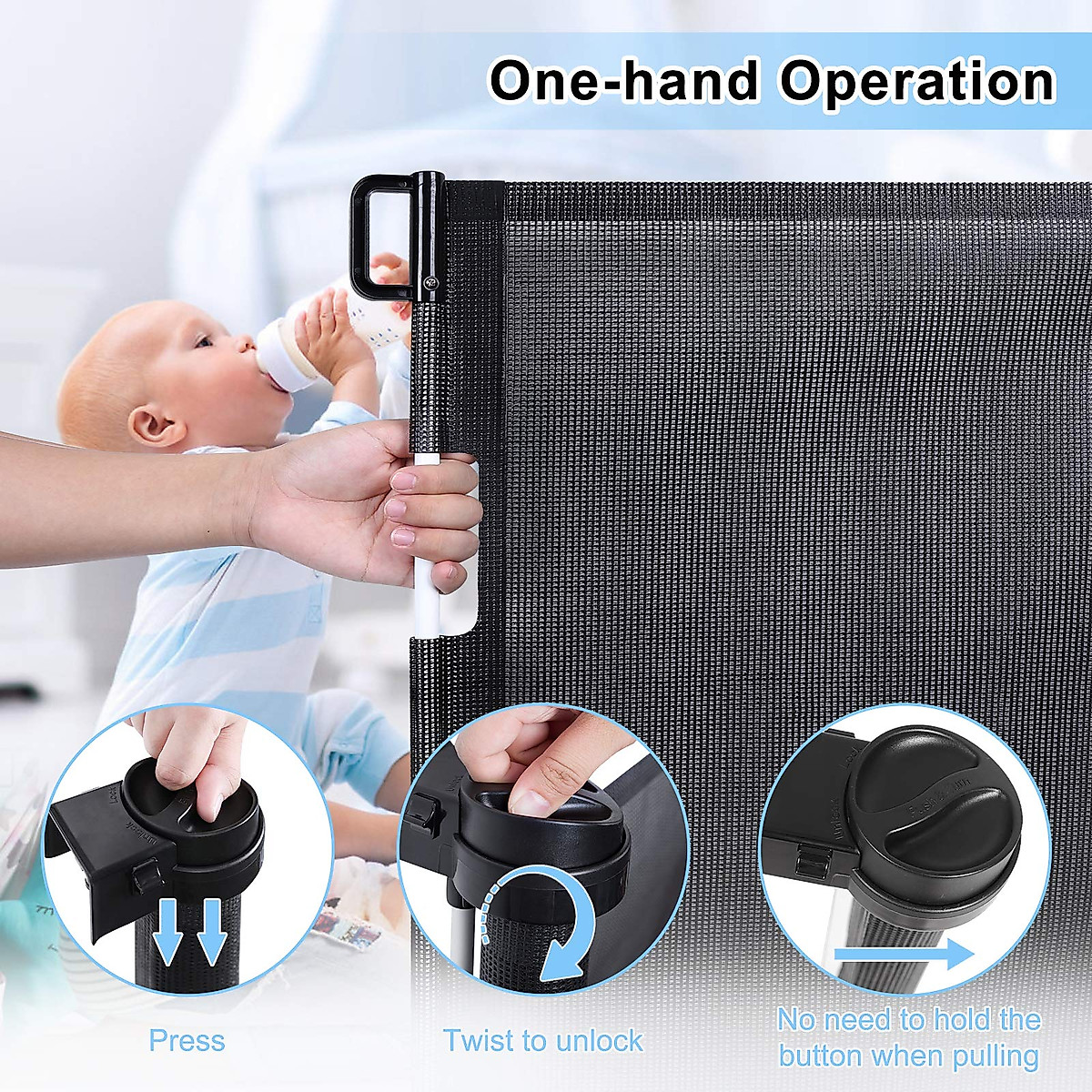 Retractable Baby Gate Extra Wide，PRObebi Mesh Safety Gate for Babies and Pets 34" Tall Extends up to 71" Wide, Retractable Mesh Gate for Stairs/Doorways/Indoor/Outdoor/Hallways