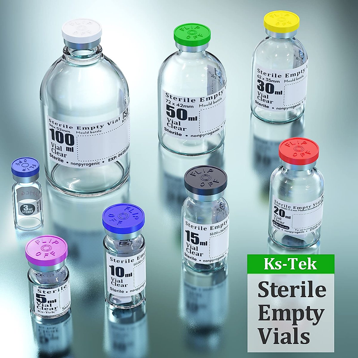 Ks-Tek Sterile Empty Vials with Self Healing Injection Port,with Flip Off Aluminum Cap,Sterile Package (3ml,10)