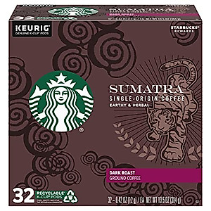 Starbucks Coffee K-Cup Pods, Sumatra Single-Origin Coffee, Dark Roast Ground Coffee, Keurig Genuine K-Cup Pods, 32 CT K-Cup Pods Per Box (Pack of 3)