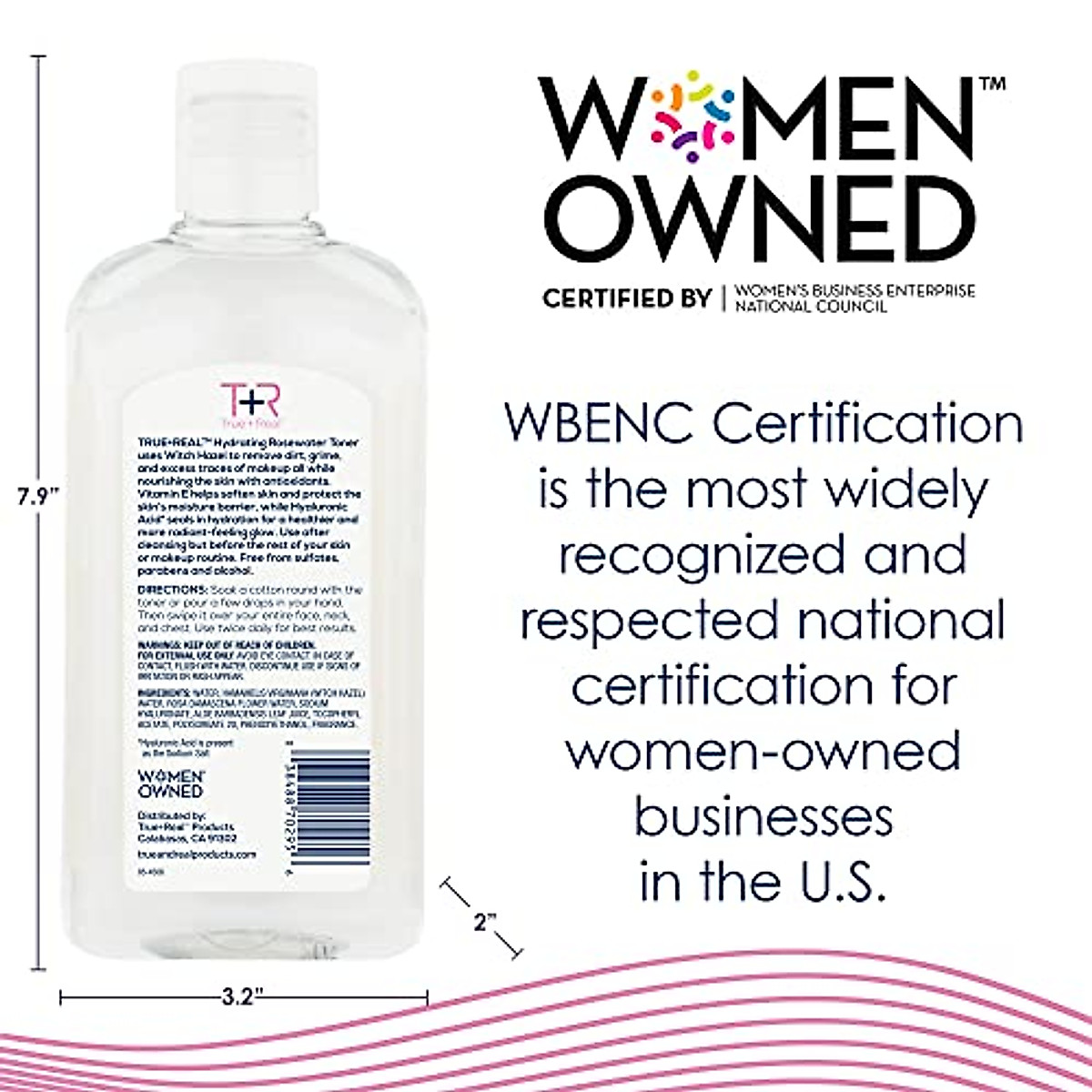 True+Real Rose Water Hydrating Toner, 16 oz