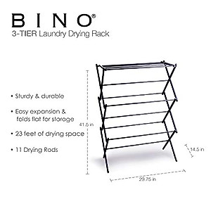 BINO 3-Tier Collapsing Foldable Laundry Drying Rack, Black