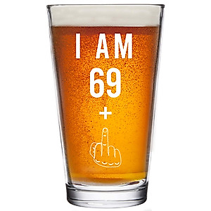 69 + One Middle Finger 70th Birthday Gifts for Men Women Beer Glass – Funny 70 Year Old Presents - 16 oz Pint Glasses Party Decorations Supplies - Craft Beers Gift Ideas for Dad Mom Husband Wife 70 th