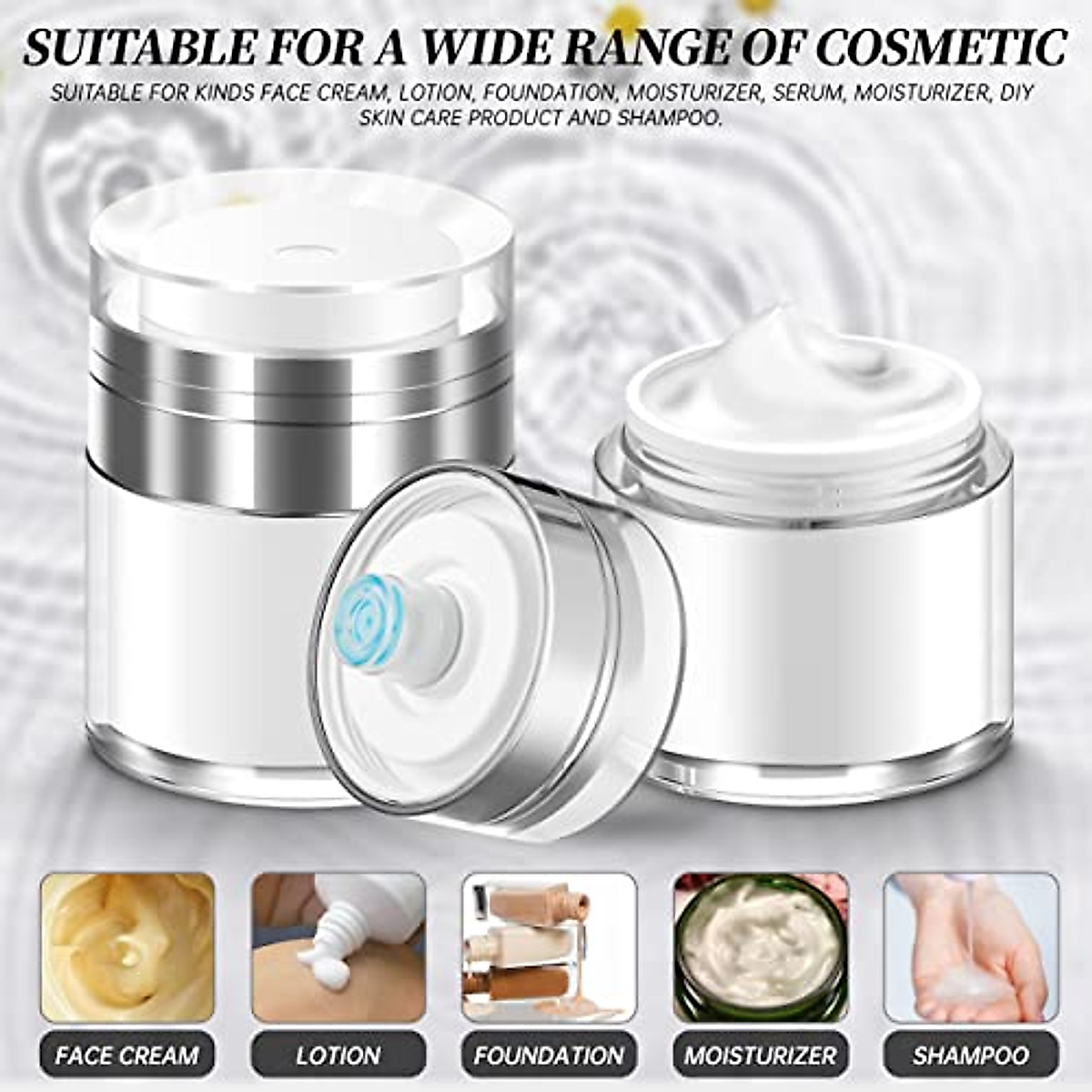 Cream Jar Vacuum Bottle, 4Pcs Refillable Airless Pump Jars with Pump Lid, Portable Travel Airless Cosmetic Container for Cream and Lotion, 1 oz