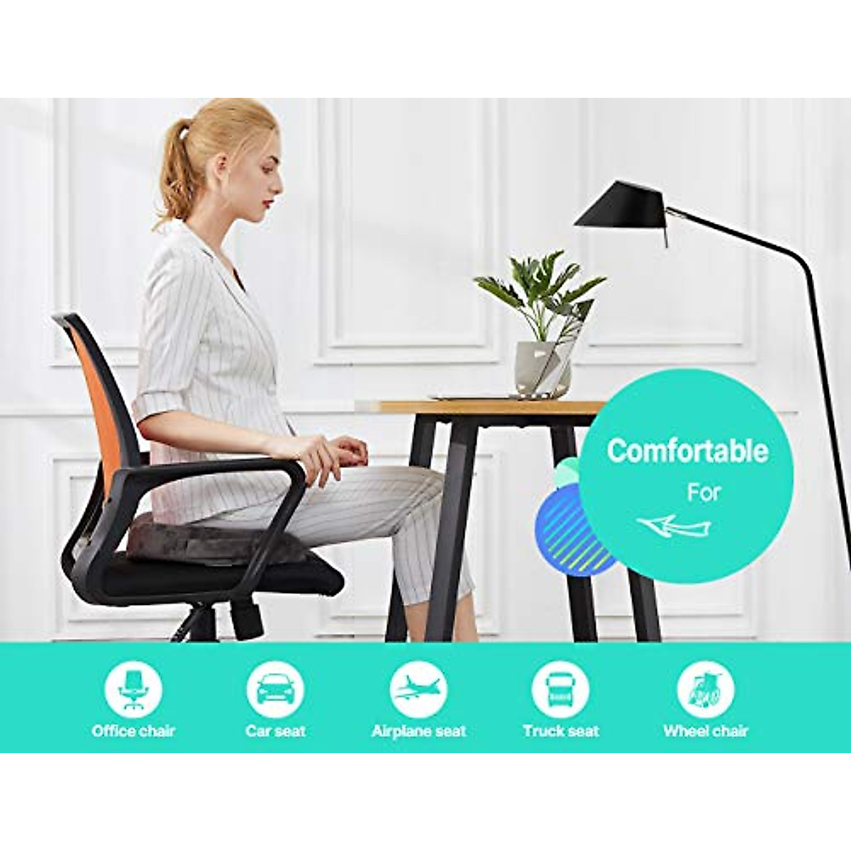 foverhom Gel Seat Cushion for Long Sitting,Office Chair Seat Cushion for Tailbone Pain Relief,Non Slip Orthopedic 50 Density Slow Rebound Memory Foam Car Seat Cushion with Handle and Concealed Zipper