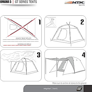 NTK Omaha GT 5-4 Person Tent for Camping | 9x9 ft Camping Tent with Waterproof Dome, Breathable Mesh & 2 Doors | Instant Tent for 5 Person | 2500 mm Warm & Cold Weather Outdoor Tent