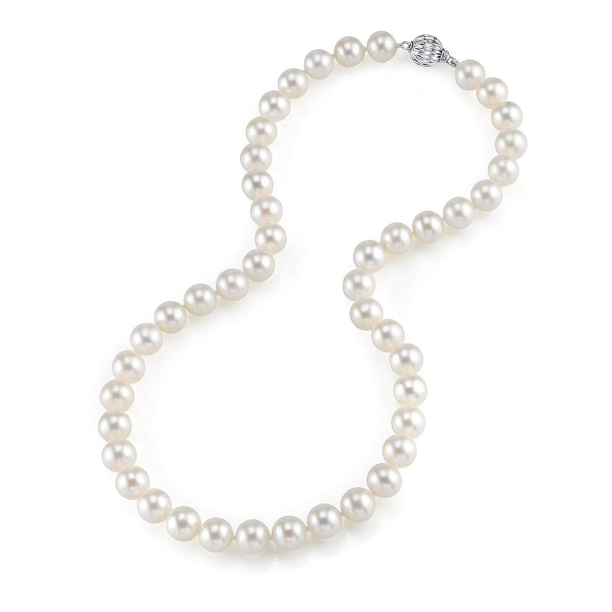 The Pearl Source 14K Gold 8-9mm AAA Quality White Freshwater Cultured Pearl Necklace for Women in 18" Princess Length
