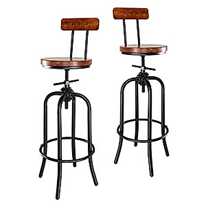 LAVIEVERT Swivel Bar Stools, Set of 2 Industrial Barstools, Counter Height Adjustable 28.7 to 34.6 Inch, Bar Chairs with Backrest & Steel Frame for Kitchen Counter Bar, Dining Room