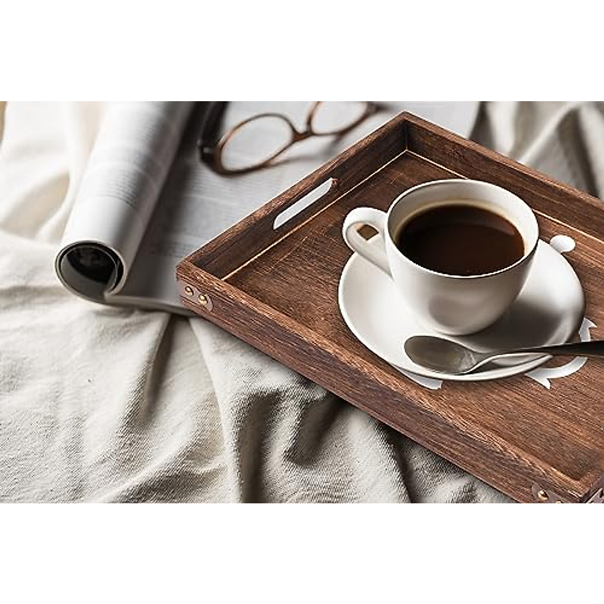 It's Tea Time - Rectangle Wooden Coffee Serving Tray with Handles, Funny Rustic Farmhouse Foods Tray Coffee Table Tray Home Kitchen Decorative for Christmas Birthday Tea Lovers Gifts