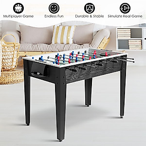 RELAX4LIFE 48'' Foosball Table, Wooden Soccer Game Table with 2 Footballs, Score Devices, Recreational Foosball Games for Kids & Adults, Arcade Table for Pub, Bars, Parties Family Night Game (Black)