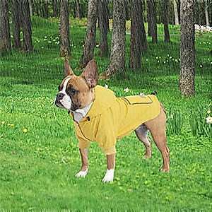 Personalised Dog rain Coat Waterproof Puppy Suit Jacket with Legs Hood and Pocket - Best for Yorkie Terrier Schnauzer Poodle Border Collie Labrador Golden Retriever 8lbs to 70lbs - Yellow - S