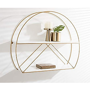 Kate and Laurel Delmar Modern Wall Shelf, 26 x 21, White and Gold, Glamorous Geometric Wall Decor