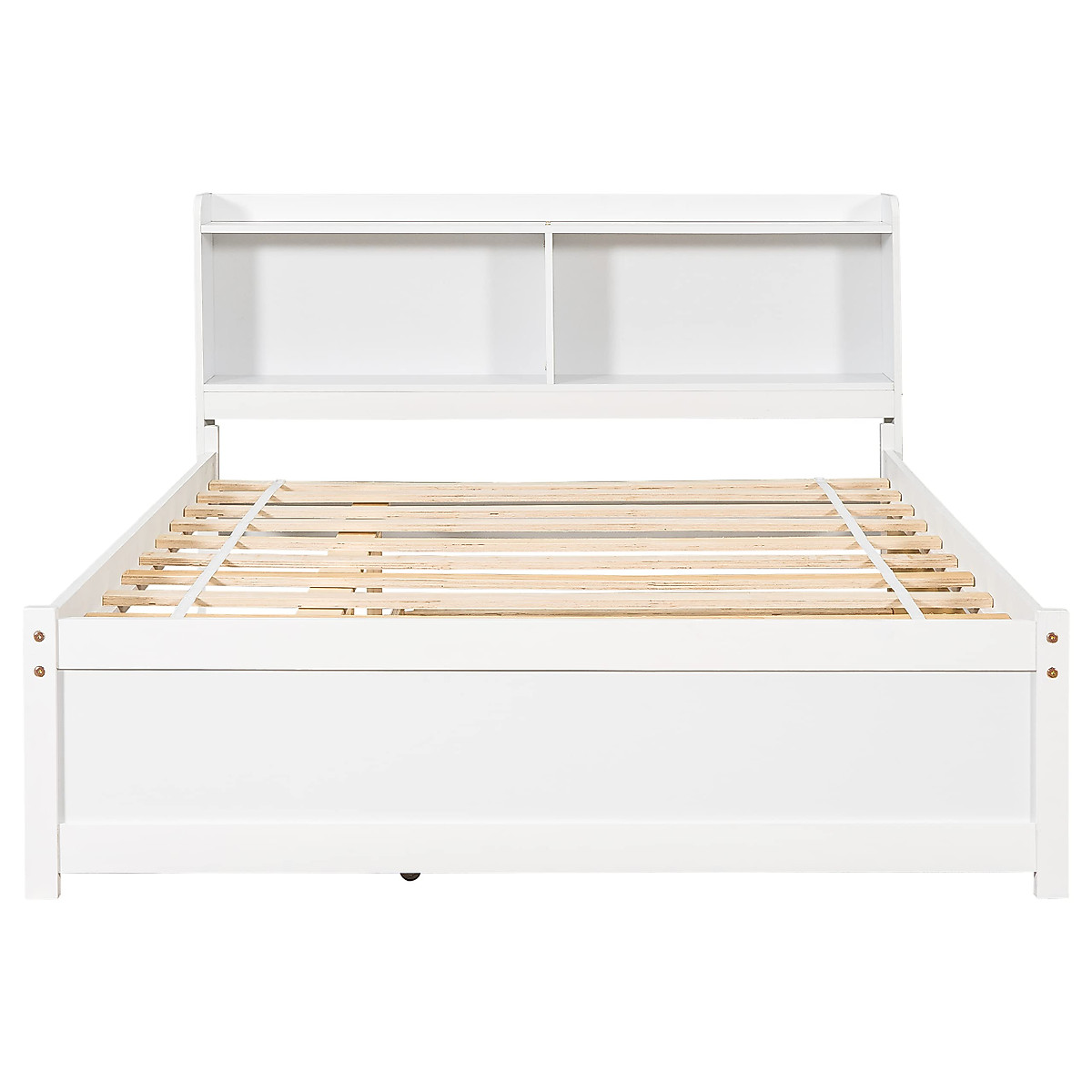 Lifeand Full Wooden Bed with Trundle,Bookcase,White