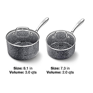 HLFRG Saucepan Set with Lid, Nonstick 2Qt & 3Qt Sauce Pan Set with Lid, Small Pot with Lid, Natural Granite Nonstick Saucepan Set, Small Sauce Pots, Grey Pot Set - 2Qt & 3Qt