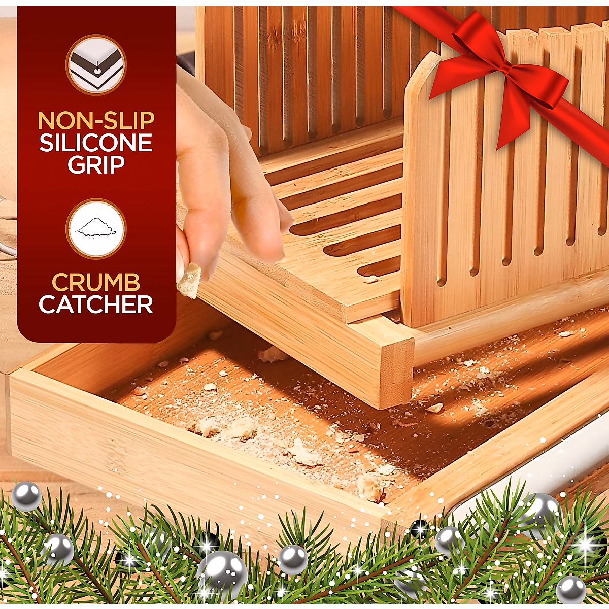 Bamboo Bread Slicer and Knife Set with Food-Grade Mineral Oil - Adjustable Homemade Bread Cutting Guide with Stainless Steel Knife - Essential Bread Making Tools and Supplies