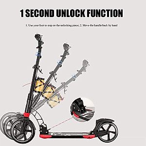 WRRAC-Trampolines Scooter, Stunt Scooters 230MM Enlarged Wheels Adult Brush The Street Durable Push Scooter Foldable Height-Adjustable Double Shock Absorber Safe Design