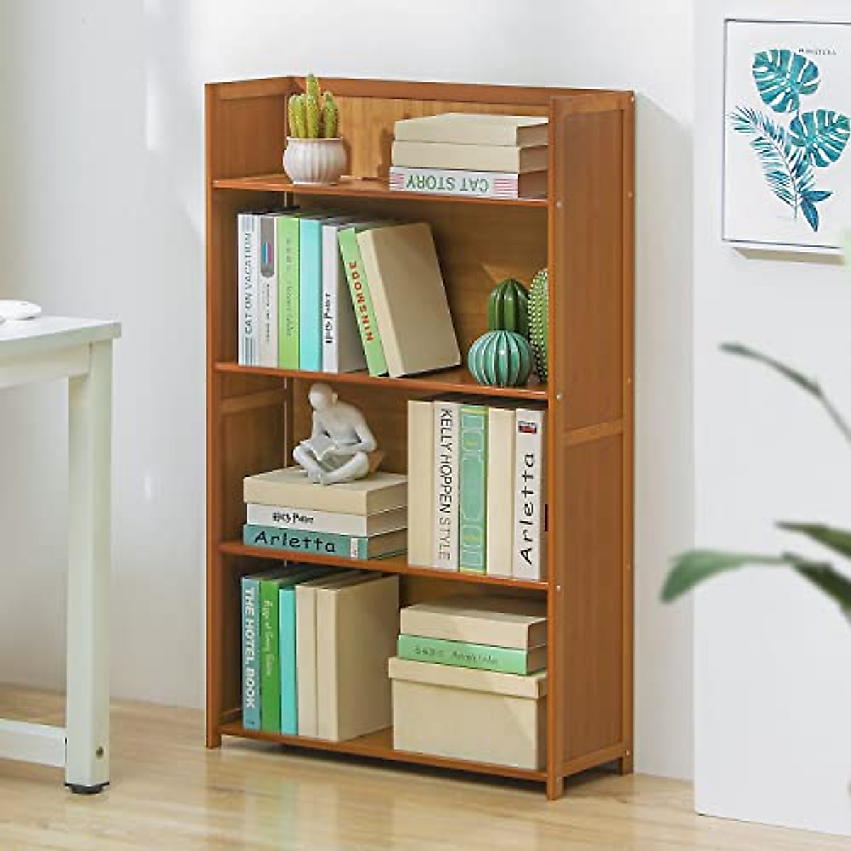 MoNiBloom 4 Tier Open Shelf, Bamboo Multifunctional Bookcase Storage Cabinet Display Shelves Organizer for Living Room Bedroom Kitchen Home Office, Brown