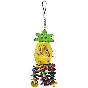 Featherland Paradise, Hanging Fruit-Shaped Bird Toy with Whiffle Balls and Wood Blocks, Pineapple
