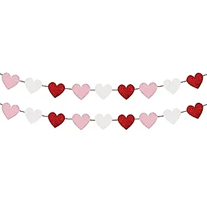 Valentine's Day Banner, Pink & Red Glittery Heart Valentines Day Banner Use for Valentine's Day Anniversary Wedding Engagement Party Home Decorations (Heart)