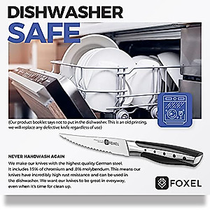 FOXEL Dishwasher Safe Steak Knives Knife Set of 4, 8, or 12 - Serrated Steak Knife Set w/Japanese Stainless Steel, Full Tang Handle, and Rust Resistant Blade - Steak Knifes Gift Box Set