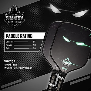 Phantom SAVAGE 13mm Carbon Fiber Wide Body Pickleball Paddles - Max Grit and Spin - USAPA Approved – Pickleball Rackets - Pickle-Ball Equipment with Polypropylene Core – Lightweight (Green)