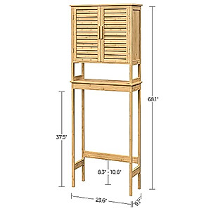 SONGMICS Over-The-Toilet Storage, Bathroom Cabinet with Adjustable Inside Shelf and Bottom Stabilizer Bar, Space-Saving Toilet Rack, Natural UBTS010N01