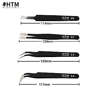 10PCS Precision Tweezers Set, HengTianMei ESD Anti-Static Stainless Steel Tweezers Kit Curved Tweezers for Craft, Jewelry, Electronics, Laboratory Work