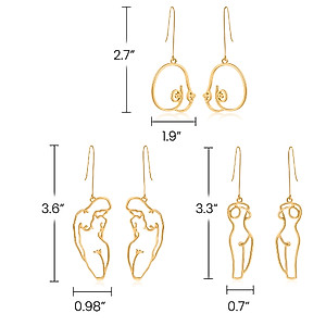 Female Face Body Dangle Earring Gold Aesthetic Statement Earring Abstract Fun Jewelry for Women
