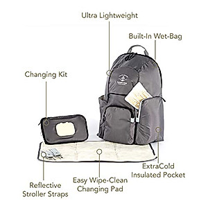 Humble-Bee Free Spirit Backpack Diaper Bag - Removeable Changing Pad - Wipes Case - Durable and Stylish - Water-Repellant (Pebble)