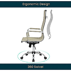 LeisureMod Harris Modern Adjustable Office Executive Swivel Chair Leatherette High-Back Task Office Chair (Tan)