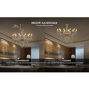 Ridgeyard 10-Light Crystal Chandelier Cognac/Champagne Modern Chandelier K9 Crystal Candle Pendant Ceiling Lighting Fixture, Chandeliers for Dining Room Home Decor