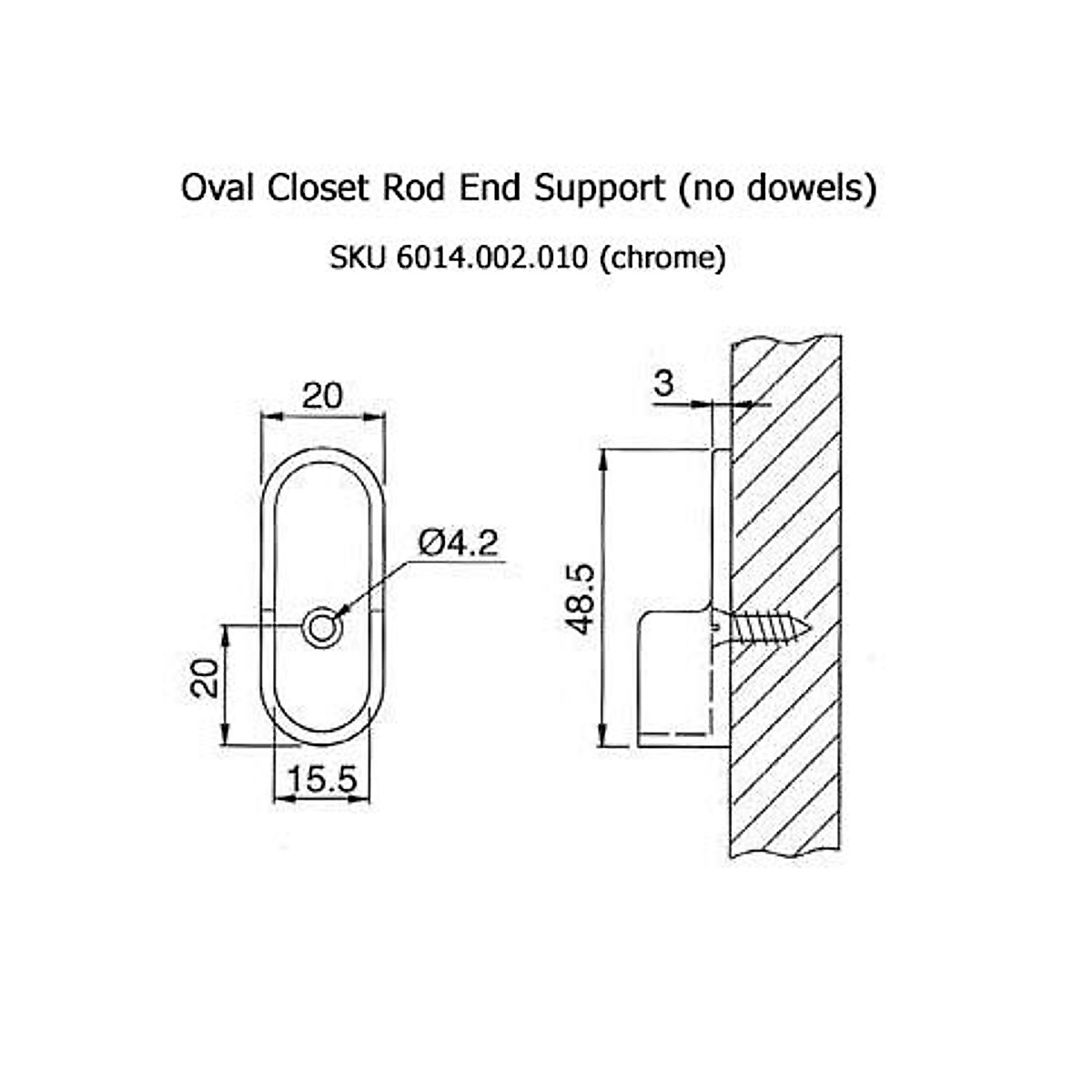 Wood Technology Oval Closet Rod End Support in Chrome - 10 Pack