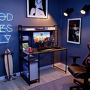 Nost & Host Computer Desk with Hutch & Bookshelf, Home Office Working Table with Hutch & 2 Tier Adjustable Shelves, Sturdy Wooden Desk for Study Gaming, Easy Assemble, 47.2 inches, Rustic Brown
