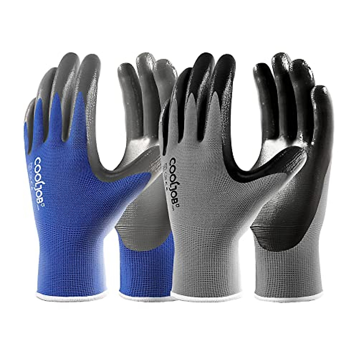 COOLJOB Large Size 10 Pairs Safety Work Gloves, Blue Gray, Nitrile Rubber Coated, Non-slip, Oil Resistant, Hand-friendly, Multi-purpose, Machine Washable