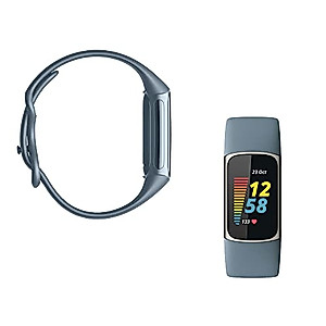 Fitbit Charge 5 Advanced Fitness, Health Tracker with Built-in GPS, Stress Management Tools, Sleep Tracking, 24/7 Heart Rate & More, Platinum, Mineral Blue, One Size S & L Band, Steel Blue (Renewed)