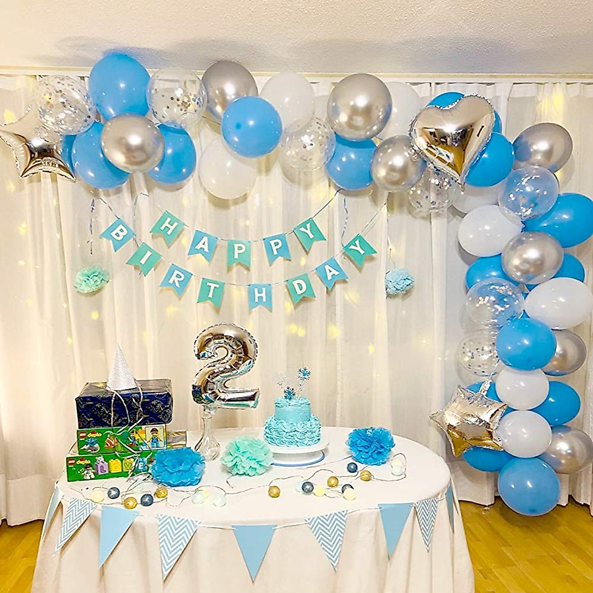 Blue White Silver Confetti Balloons, 50pcs 12 Inches Latex Party Balloons Helium Balloons for Birthday Bridal Shower Graduation Wedding Decorations