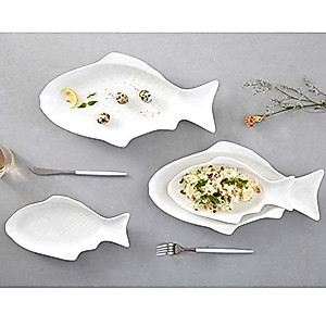 DOITOOL 1Pc Fish Shaped Plate Fish Platter Ceramic Unique Decorative Serving Snack Storage Platter for Party Wedding Restaurants Home (13 Inches, White)