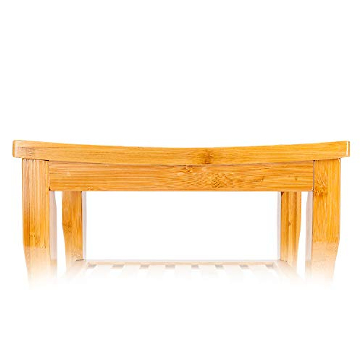 Bamboo Shower Bench Spa Stool, 2-Tier Shower Seat Bench , Foot Rest Shaving Stool with Non-Slip Feet Storage Shelf Organizer for Bathroom, Living Room, Bedroom and Garden Decor