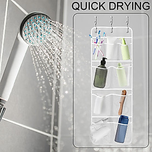 VOCHIC Shower Organizer with 3 Metal Loop Hangers, Thickened Shower Caddy or Bathroom Organizer with Quick Drying Mesh, Hanging Mesh 9 Pockets to Hold Shampoo, Soap, Loofah for Cruise Ship Essentials