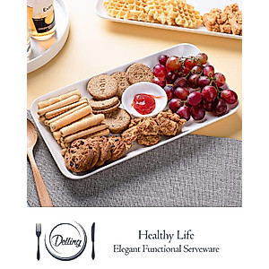 DELLING Large Serving Platter Set 12in White Rectangular Serving Plates/Salad Dish - Big Serving Trays for Parties Meat, Sushi, Dinner Plate Oven Safe Dinnerware Set of 3