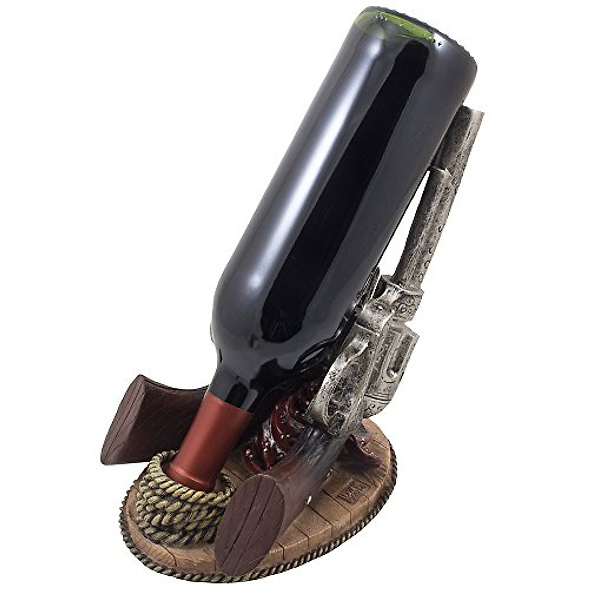 Classic Country Western Six-shooter Pistols Wine Bottle Holder Statue in Vintage Wild West Home Decor Sculptures As Decorative Tabletop Wine Racks & Display Stands or Rustic Gifts for Cowboys