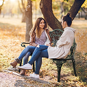 Tangkula Outdoor Garden Bench Park Bench, All-Weather Patio Bench Chair with Cast Aluminum Seat & Backrest, Porch Loveseat with Cast Iron Handle & Legs, Outdoor Bench for Patio Garden Lawn Park Deck