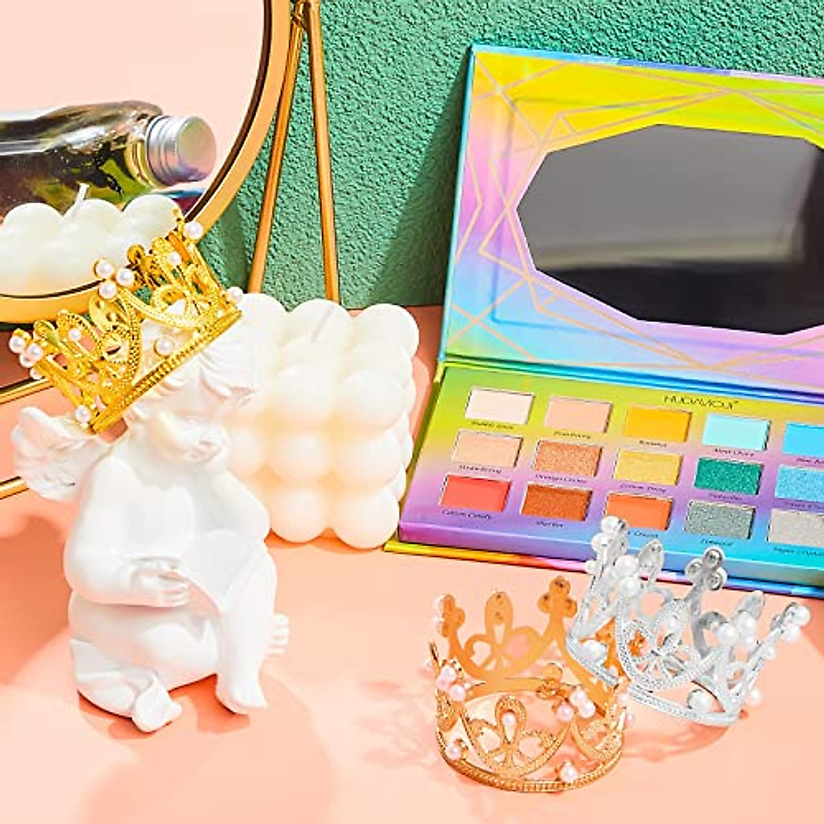 15 Pieces Crown Cake Topper Mini Crown Cupcake Topper Mini Baby Crown Gem Pearl Crown Tiara Cake Topper for Women Lady Girl Birthday Bridal Wedding Royal Themed Party Decorations(Pearl Style)