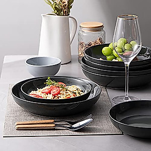 Sweejar Pasta Bowls, Ceramic Dinner Plates, 25oz Salad Serving Bowls for Soup, Dessert, Pizza, Fruit, Steak, Microwave Dishwasher Safe, Set of 4 （Green）