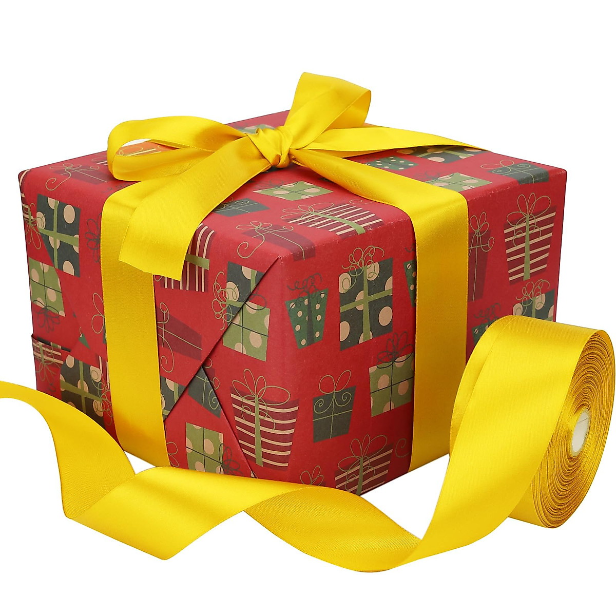 Baocuan 1-1/2 inch Yellow Satin Ribbon 50 Yards Solid Fabric Ribbons Roll for Wedding Invitations, Bridal Bouquets, Sewing, Party Decorations, Gift Wrapping and More