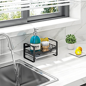 Utobao Kitchen Sink Caddy Sponge Holder, Kitchen Caddy 304 Stainless Steel Soap Holder for Kitchen Sink, Kitchen Sink Organizer Countertop with Removable Drain Tray-Black