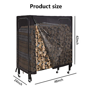 TUYUU 4ft Firewood Rack,Firewood Rack Outdoor/Indoor,Heavy Duty Fireplace Log Holder,Wood Rack for Firewood,600D Oxford Firewood Rack Cover for Patio Logs Pit Storage Steel Tubular Wood Pile Rack.