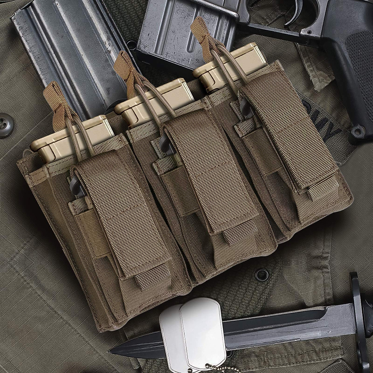 ELVO Tactical Molle Mag Pouch, Open-Top Molle Double/Triple Stacker 5.56 7.62 Magazine Pouches Holder Carrier for Rifle M4 M14 G36 HK416 AR-15 and Glock 17 19 M1911 9MM Magazines Holster