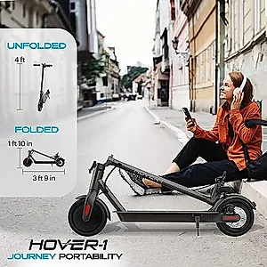 Hover-1 Journey Electric Folding Scooter | 16 MPH, 16 Mile Range, 5HR Charge, LCD Display, 8.5 Inch High-Grip Tires, 264LB Max Weight, Certified & Tested - Safe for Kids, Teens & Adults, Black