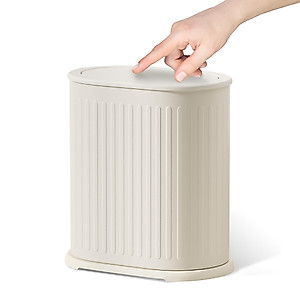 QINOFEN Stainless Steel Small Bathroom Trash Can with Pop up Lid 9L/2.4 Gallon Metal Waste Basket with Removable Liner Bucket,Slim Garbage Can Bin Under Desk/Sink for Bedroom,Office,Toilet,Diaper