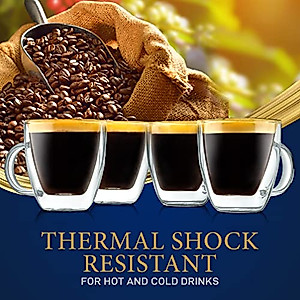 NutriChef Double Wall Insulated Cups - 4pcs 5.2 oz High Borosilicate Glass Sweat Free Mugs Clear Drinkware for Hot/Cold Drinks, Coffee, Espresso, Cappuccino, Latte, Tea, Microwavable, Dishwasher Safe